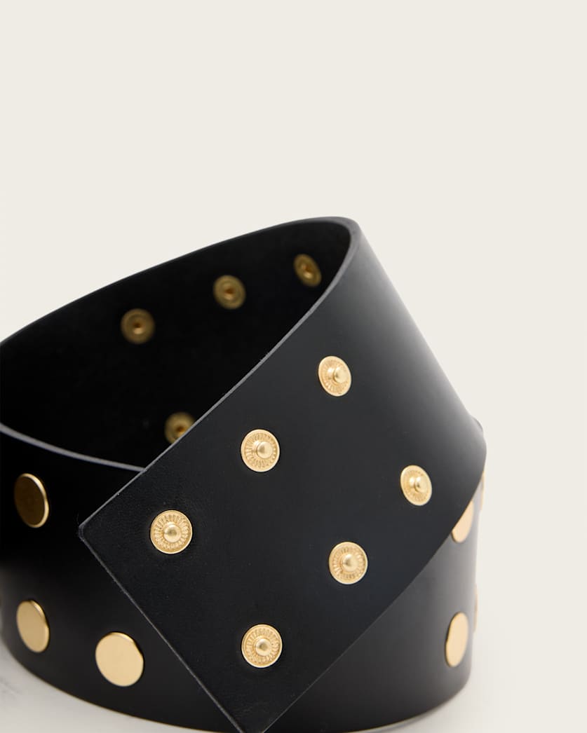 Rio Studded Leather Waist Belt BLACK/WARM BRASS | ALLSAINTS
